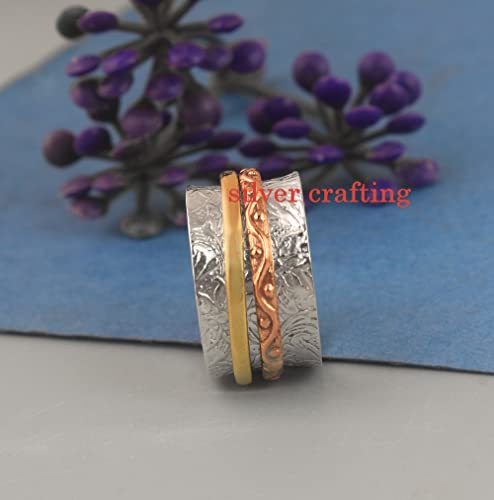 Sterling Silver Spinning Ring Rose Gold Wide Spinner for Women Boho Meditation Spinner Ring (7.5)