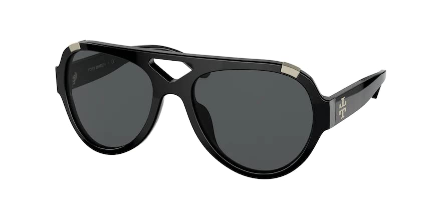 Tory Burch TY7164U 132687 55MM Black/Solid Grey Aviator Sunglasses for Women + BUNDLE With Designer iWear Eyewear Kit