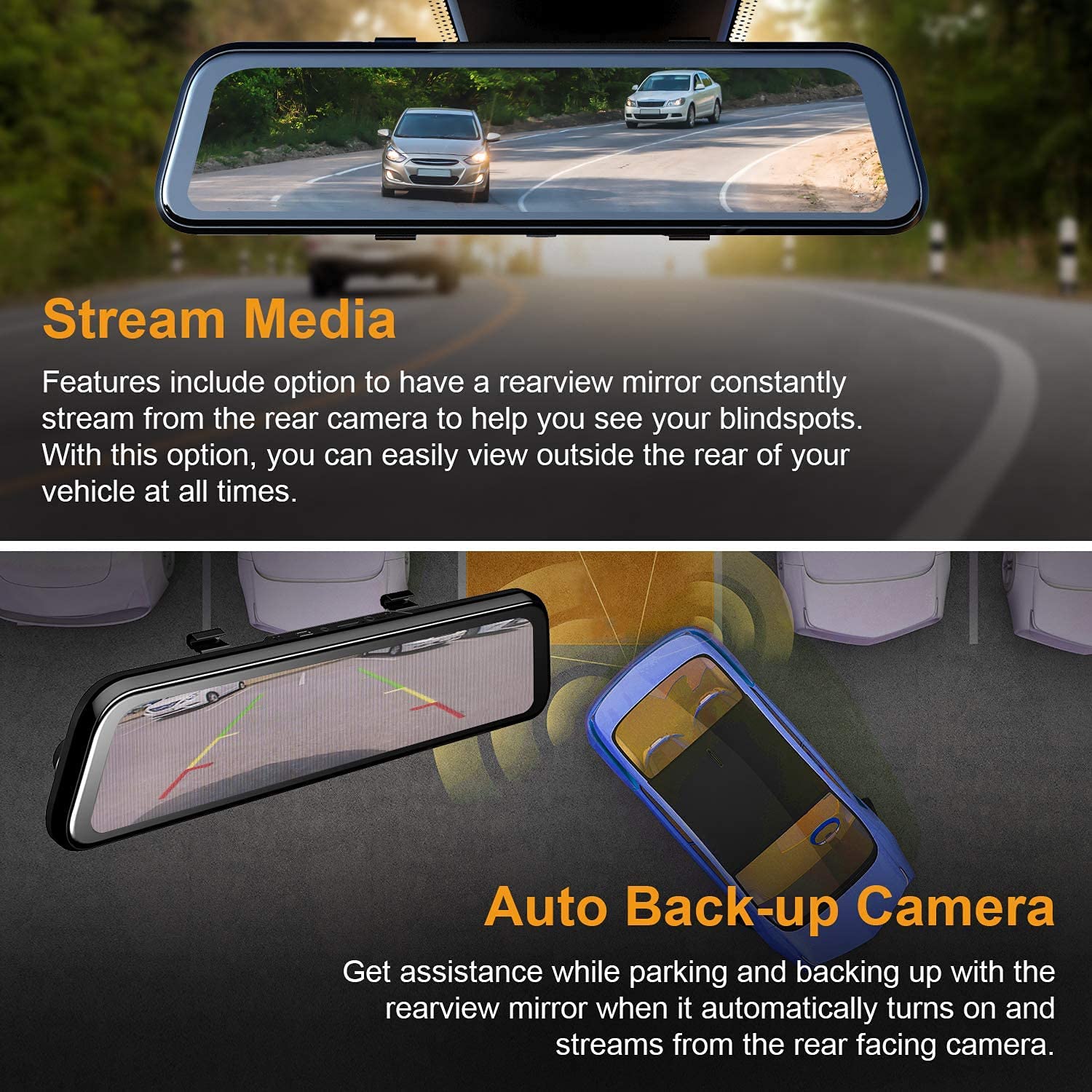 REXING M2 Smart BSD ADAS Dual Mirror Dash CAM 12β IPS Touch Screen, 1080p (Front+Rear),GPS,Stream Media, Parking Monitor, Night Vision,Blind SPOT Detection, Backup Camera for CAR, Pick UP Truck, Taxi