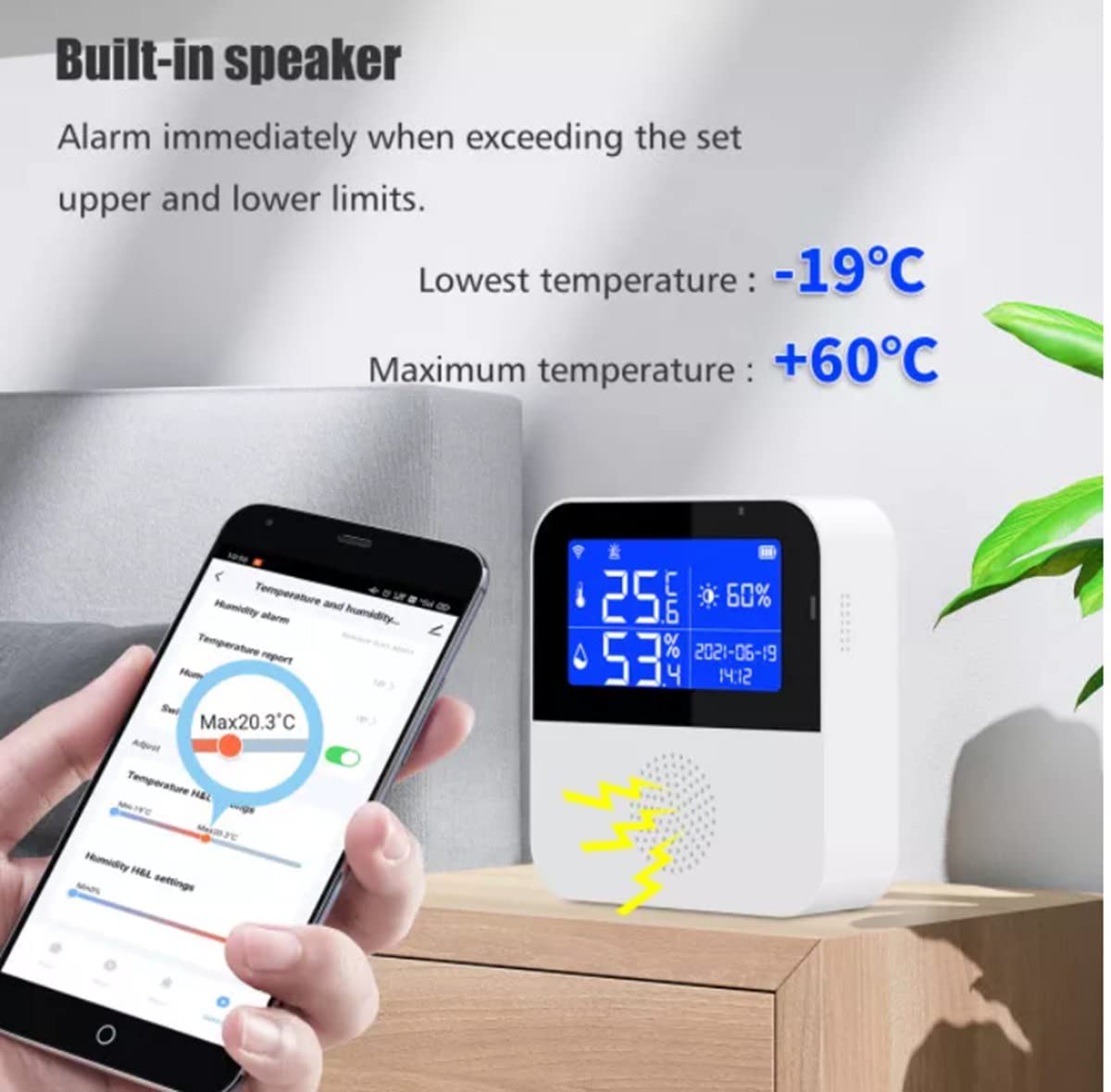 Wi-Fi Temperature Hygrometer Sensor with Probe, Indoor Thermometer Humidity Sensor, If Link with a TUYA Plug or IR Remote, Smart Control Heating Fan Cooling & Humidifier Compatible with Alexa