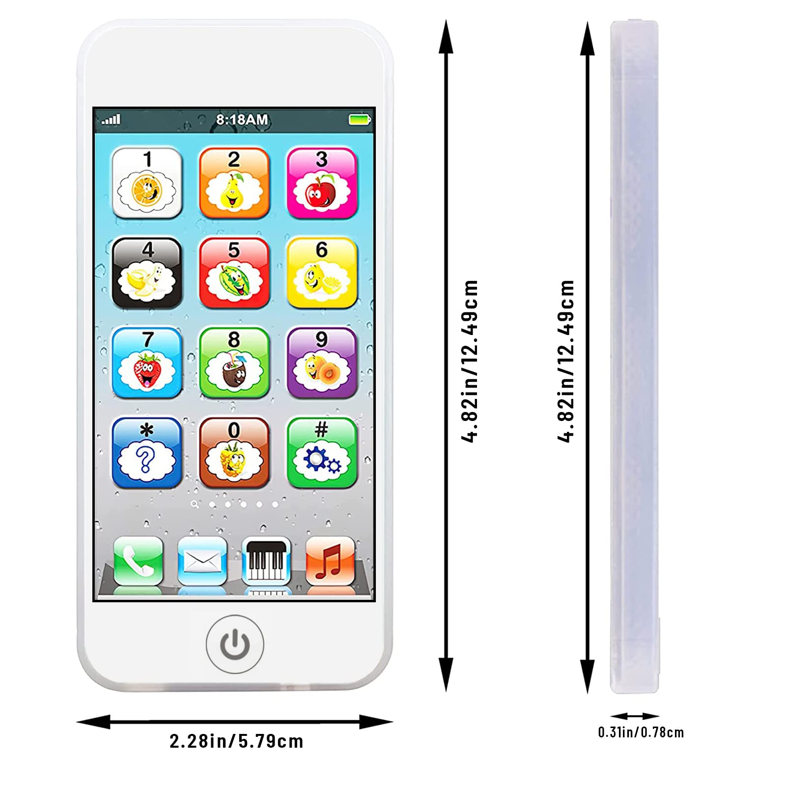 Wolmund Toy Learning Play Cell Phone with 8 Functions and Dazzling Lights for Toddler Baby Kids 12-18 Months Ages 1-3 Year Old, White3