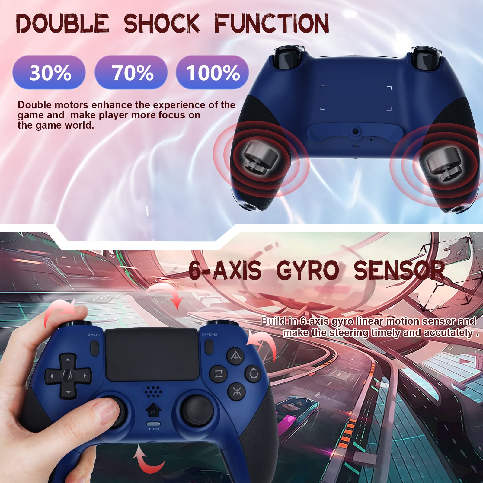 OFOTEIN Wireless Controller for PS4, PS4 Controller Compatible with Playstation 4/Slim/Pro/PC,Built-in 800mAh Rechargeable Battery/Responsive Joystick and Buttons/Audio/Turbo(Pink)