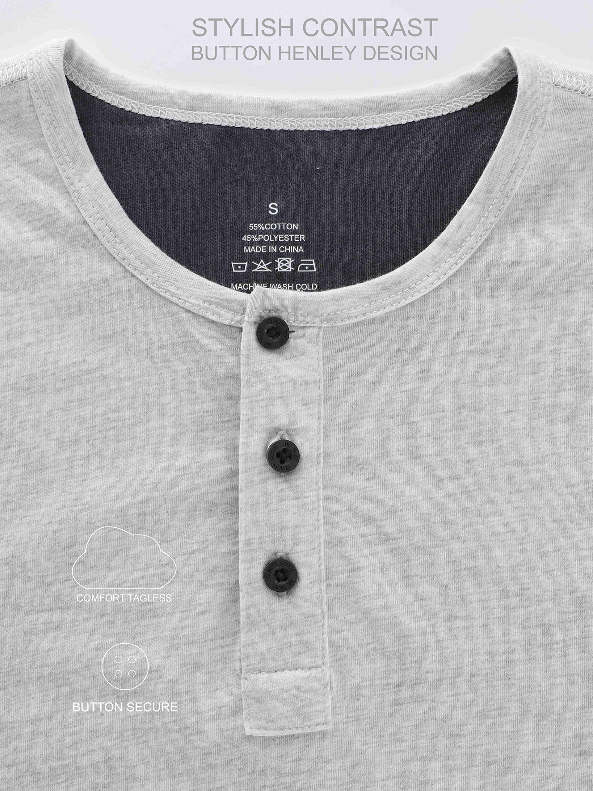 Vetemin Mens Casual Lightweight Long Sleeve Slim Fit Activewear Workout Running Henley T-Shirt White/Navy XL