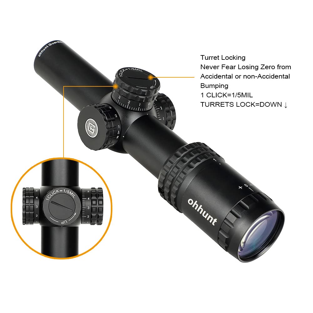 ohhunt Guardian 1-5X24 Compact Hunting Rifle Scopes Second Focal Plane Illumination Reticle Optics,Scope Mount Rings (20mm Scope Rings)