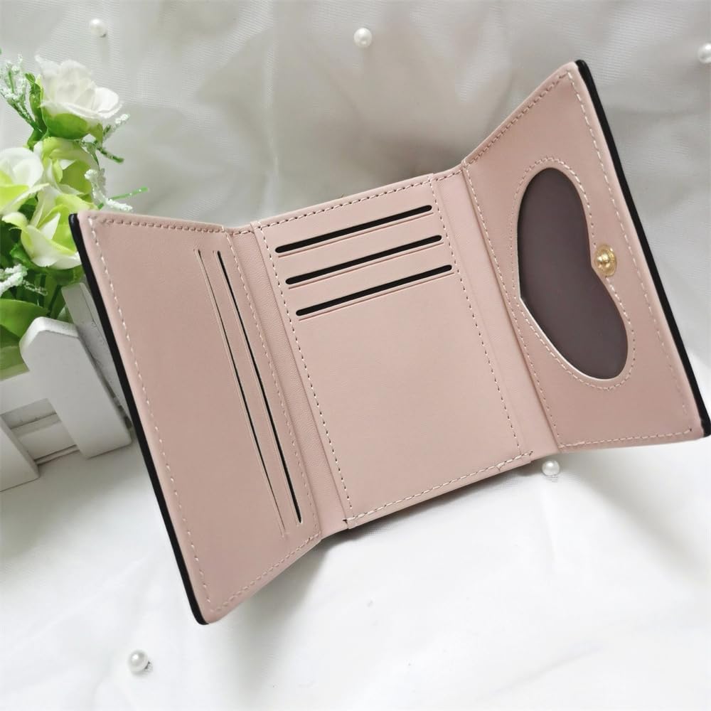 Wolyepor Women Classic Butterfly Flower Cartoon Wallet Multi-Card Tri-Fold Purse (Pink)