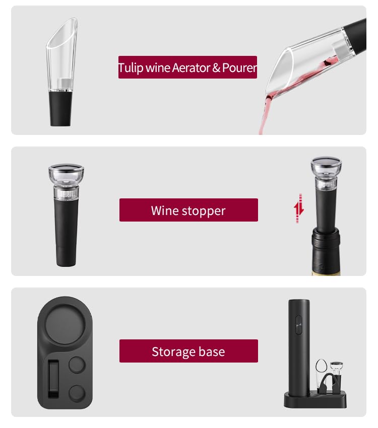 SimpleKitchen Electric Wine Opener, Automatic Electric Wine Bottle Corkscrew Opener with Foil Cutter, Battery Operated (Black)