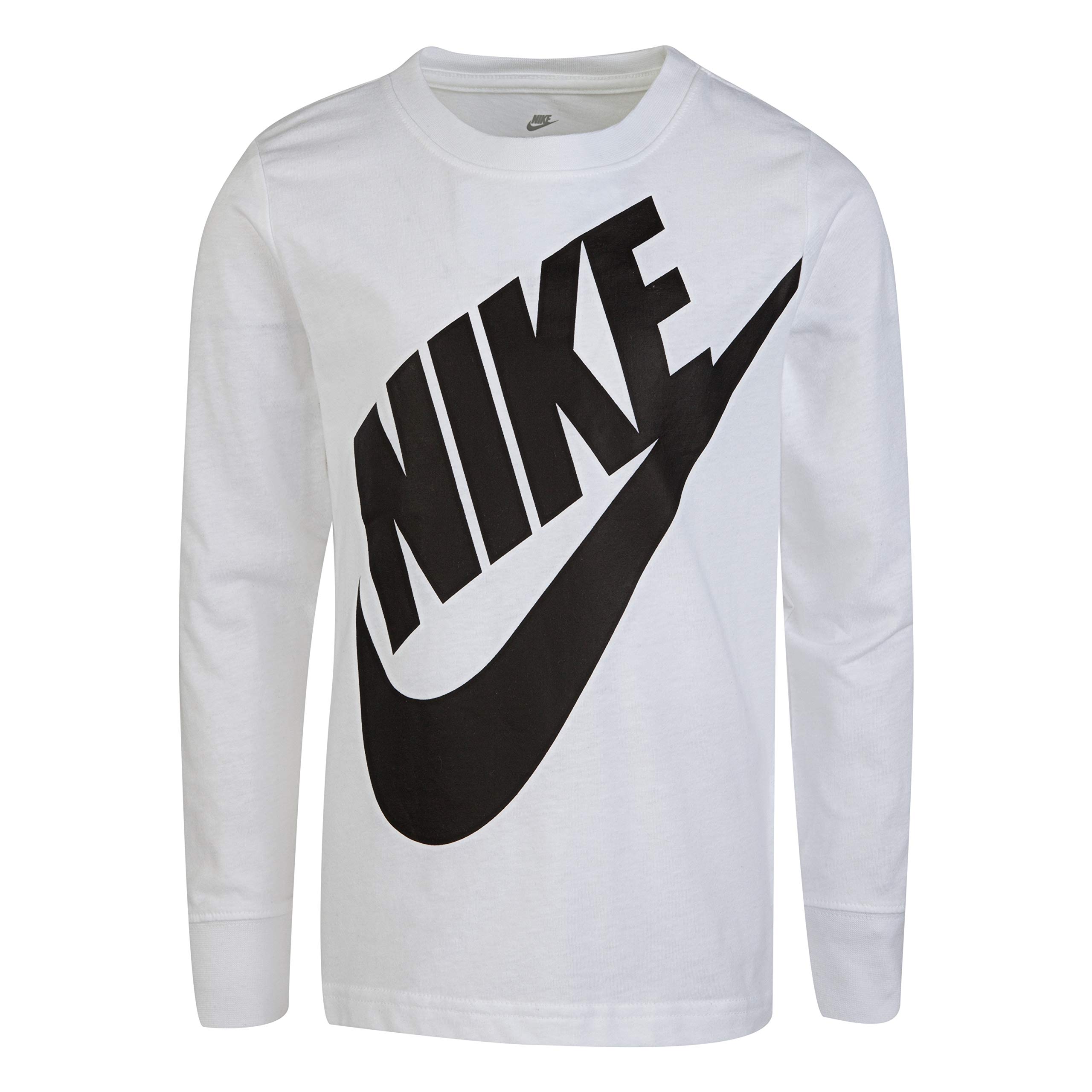 NIKE Children's Apparel Boys' Little Long Sleeve Sportswear Graphic T-Shirt, White, 7