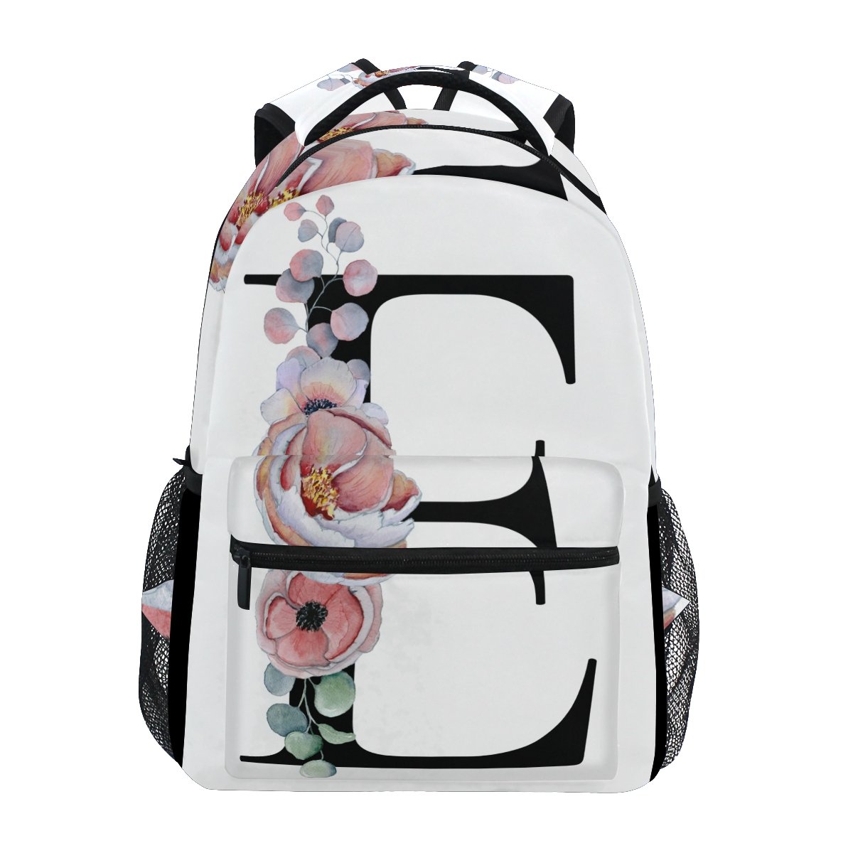 TropicalLife Letter E with Flower Backpacks Bookbag Shoulder Backpack Hiking Travel Daypack Casual Bags