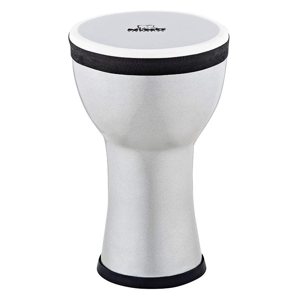 Nino Percussion NINO-EMDJ-SM Elements Mini Synthetic Djembe, Silver Metallic