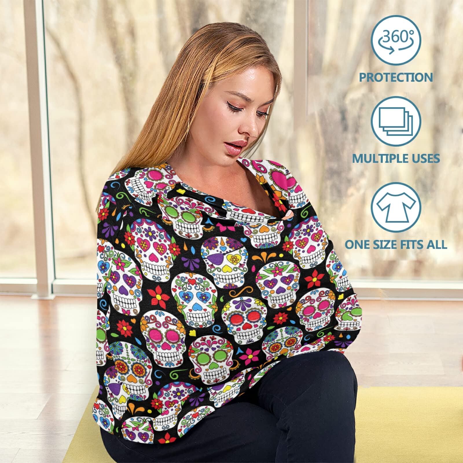 Nursing Cover Breastfeeding Scarf Day of Dead Sugar Skull- Baby Car Seat Covers, Infant Stroller Cover, Carseat Canopy(m)