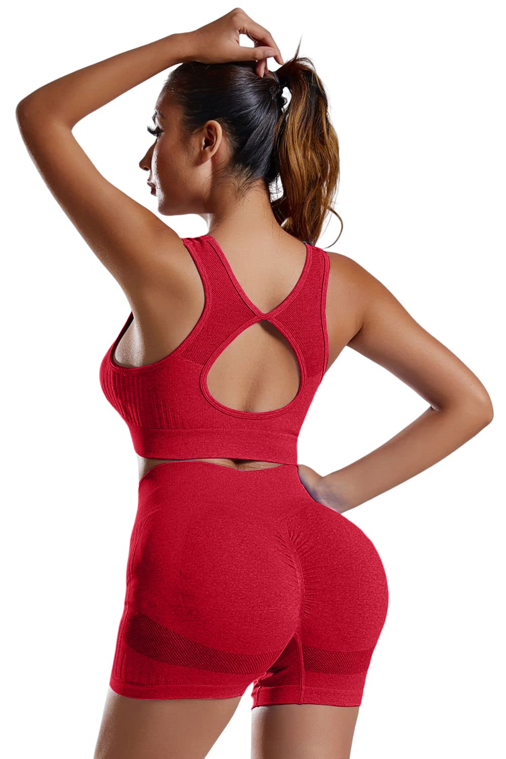 SupLucktar Workout Sets for Women 2 Piece Outfits Ribbed Seamless Crop Top& High Waisted Running Shorts Sets Yoga Activewear