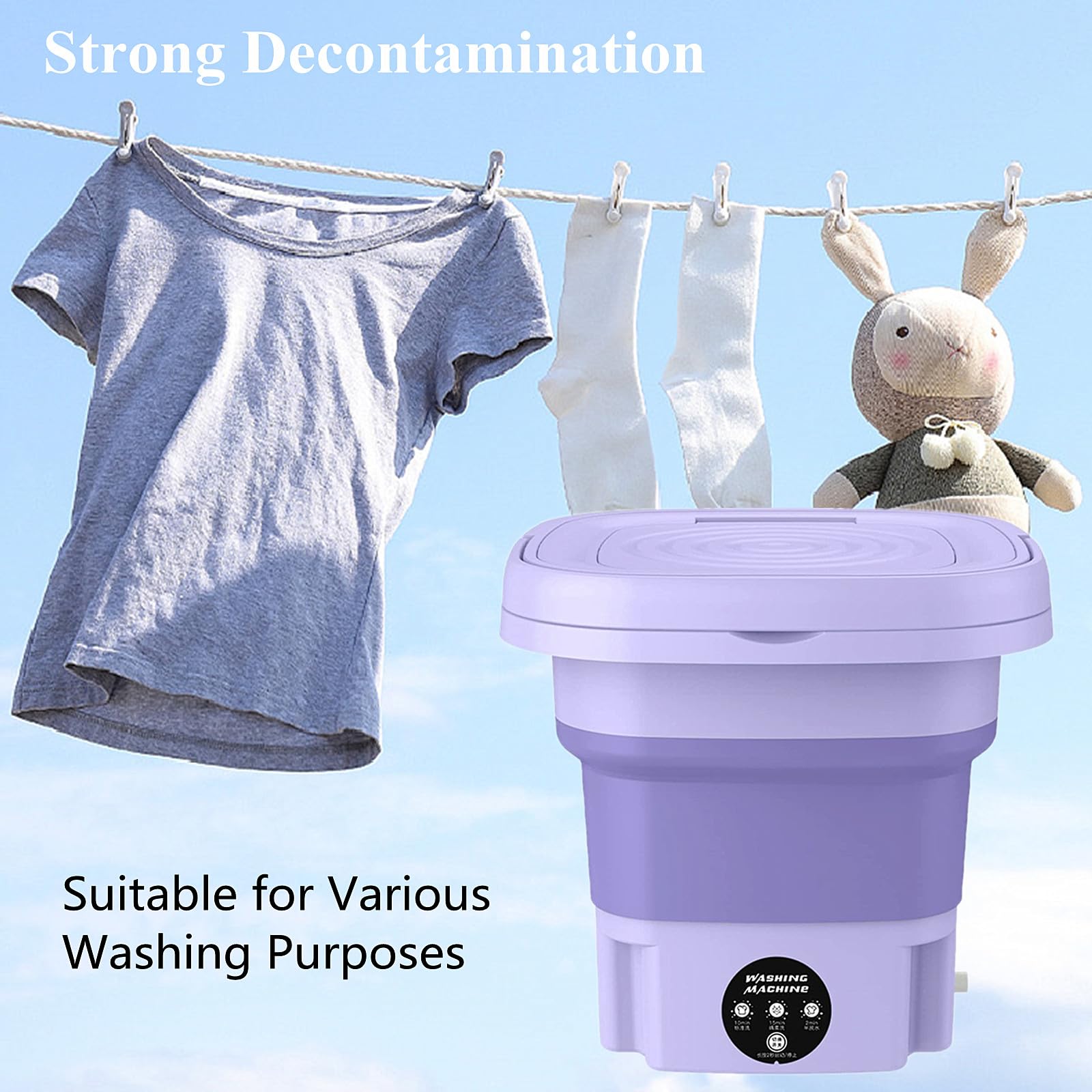 Portable Washing Machine,High Capacity Mini Washer with 3 Modes,Foldable Deep Cleaning Half Automatic Washt Suitable for Washing Small Pieces of Clothing, Baby Clothes,Underwear,Socks(Purple)