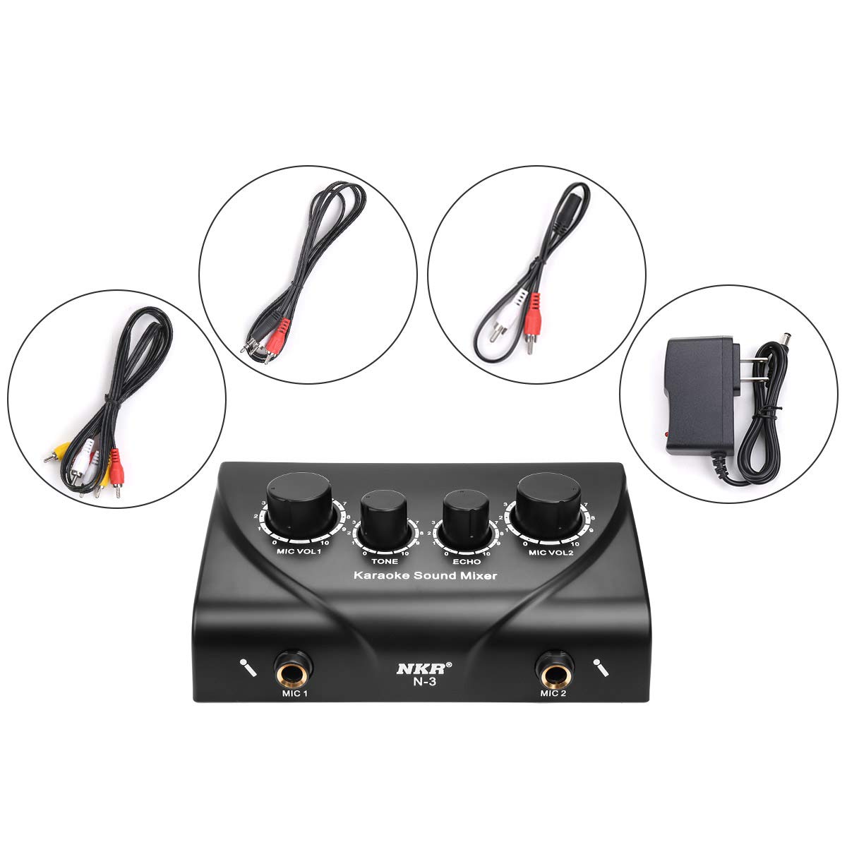 Portable Karaoke Mixer,Professional Digital Audio Sound Karaoke Machine Echo Mixer System for Family Party Entertainment, 2 Mic Inputs for TV/PC & Amplifier