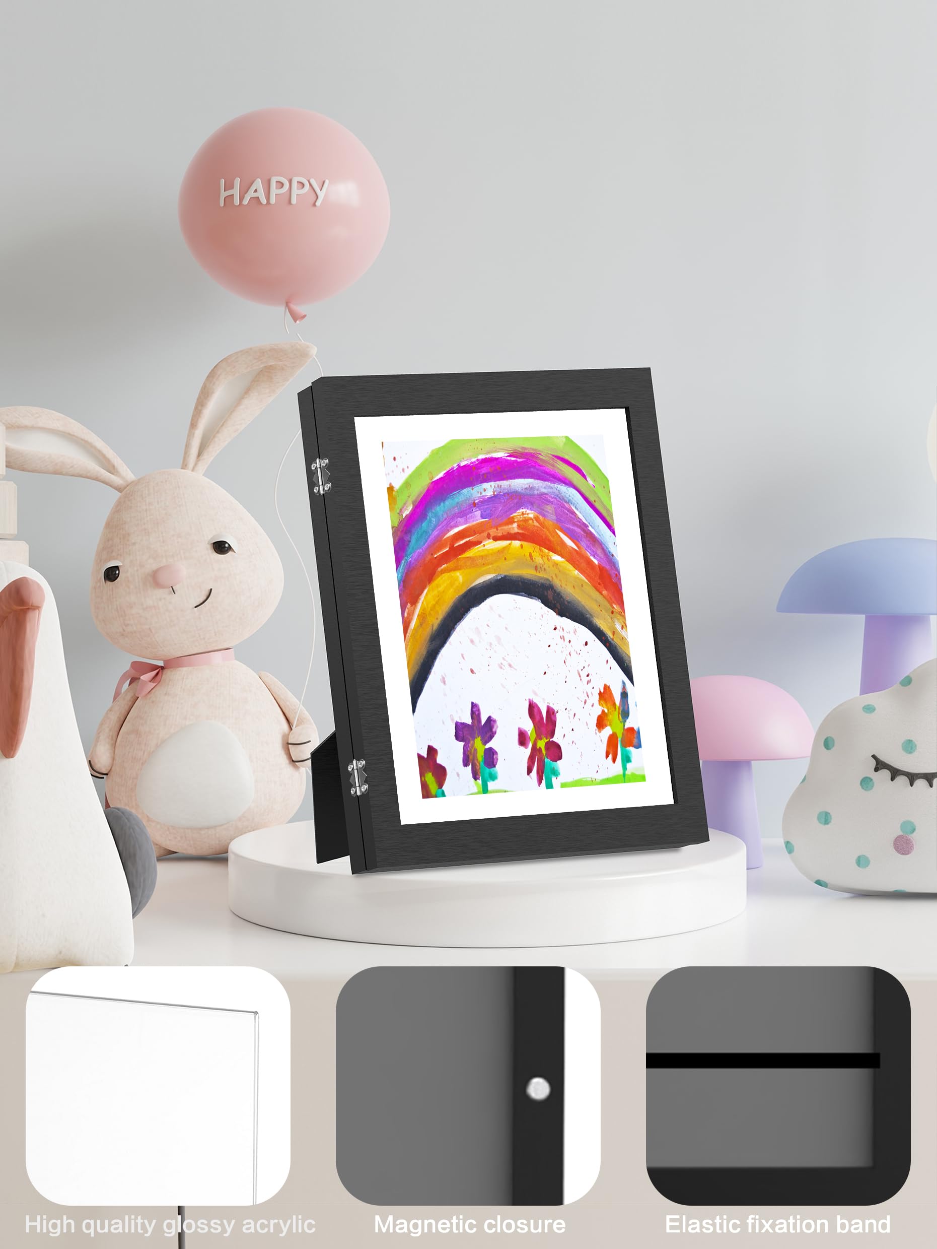 Orionstar Kids Art Frames, Artwork Picture Frames Changeable with Stand, Front Opening Picture Display Frames Holds 100 Paper Pcs, Artwork Display Storage Frames for Children, Desk, Home and Office,