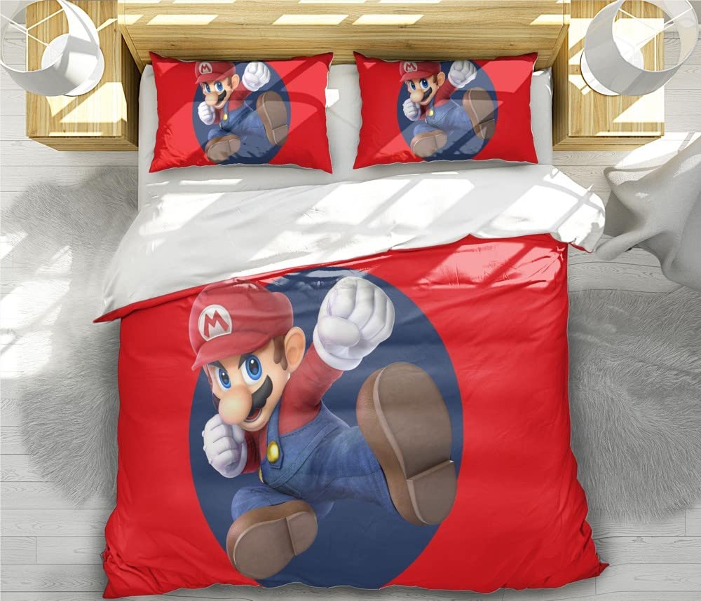 NICHIYOBI Redcap Beard Plumber Bros Game Movie Duvet Cover Set 3D Bedding Comforter Cover 3 Pcs (1 Duvet Cover+2 Pillowcases) Bedding Set (13,Twin-68x86in+20x30in*2)