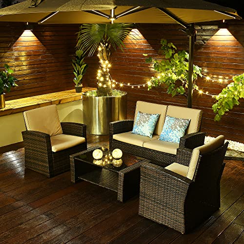 YITAHOME 5 Piece Patio Furniture Sets, All-Weather Outdoor Patio Conversation Set, PE Rattan Wicker Small Sectional Patio Sofa Set with Table, Brown