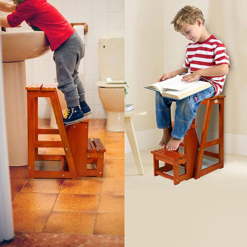 Ottoman,Indoor Climbing Stool,Step Ladder Home Step Stools Stairway Chair Step Stool Small Foot Stools Seats Wooden Ladder Staircase Multifunctional Folding Portable Household Closet Step