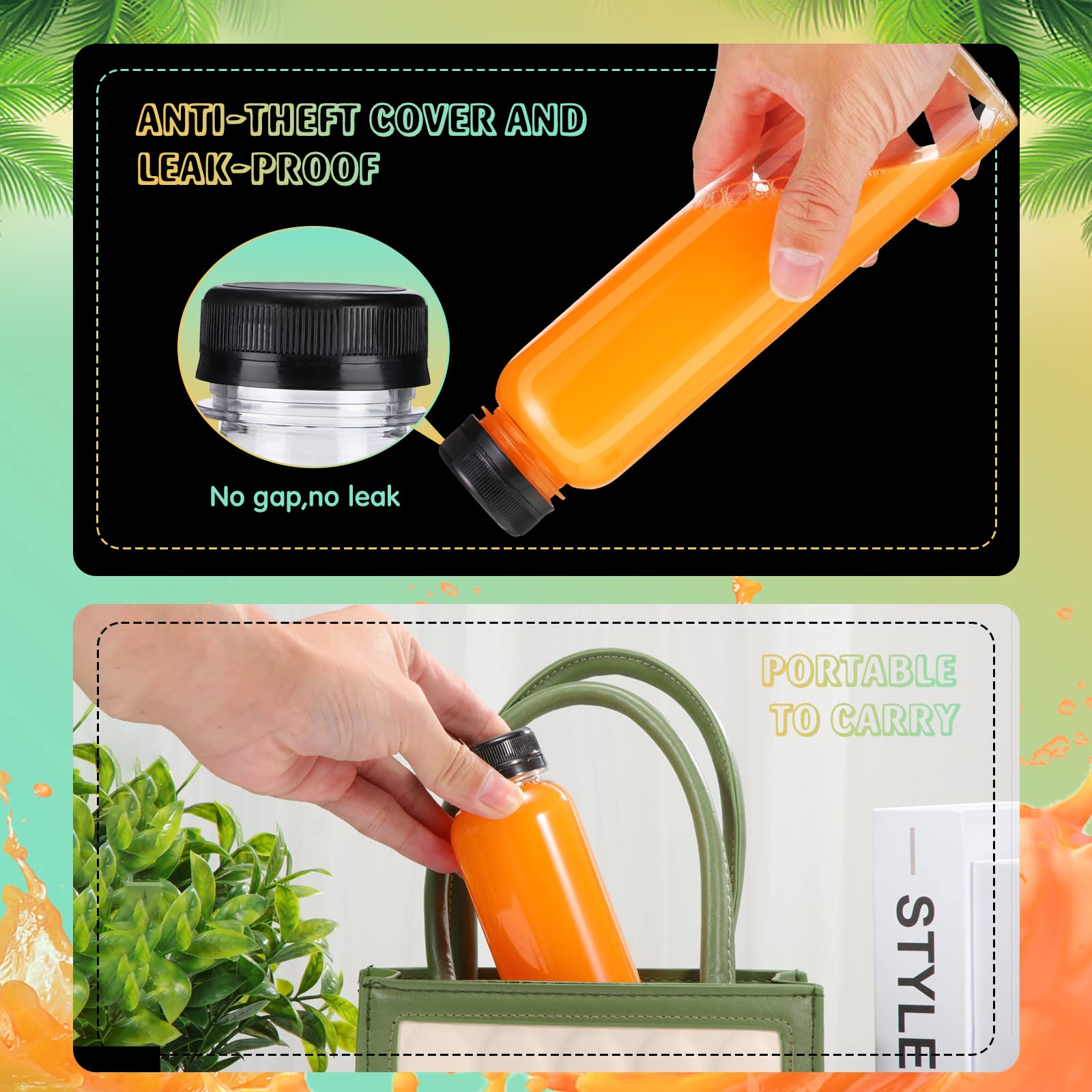 Patelai 48 Pcs Plastic Juice Bottles with Caps Bulk 12oz Juice Containers for Fridge Empty Reusable Smoothie Bottle Juicing Bottles with Lids Clear Drink Containers for Drinking and Other Beverages