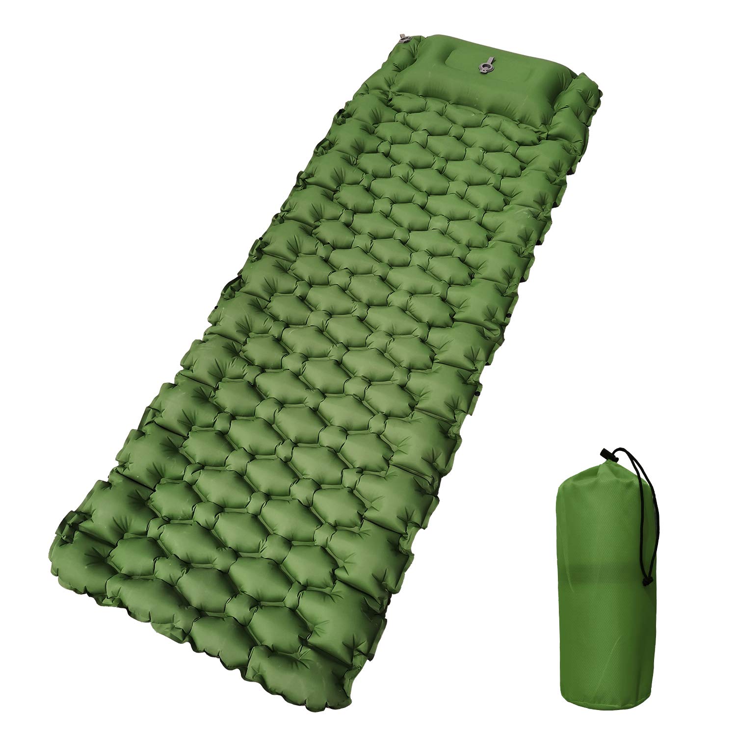 Self-Inflating Sleeping Pad for Camping, Ultralight Sleeping Pads with Pillow for Backpacking,RV, Traveling, Hiking Air Mattress- Lightweight & Compact, Camping Sleeping Mat with Waterproof-Green