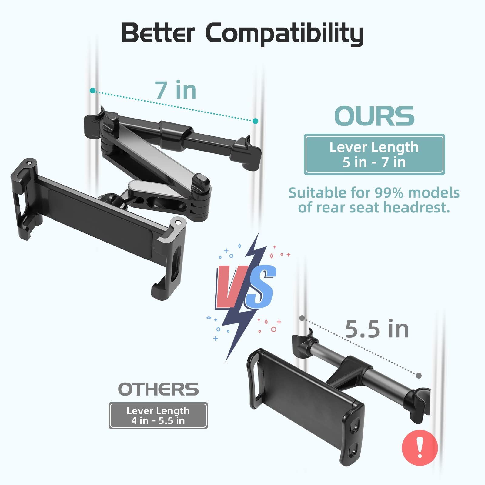 YUICHH Car Headrest Mount Car Tablet Holder with 2 Pack Car Seat Headrest Hooks, Ipad Holder for Car Compatible with 5-12.9”IPad/Tablet/Phone/Switch, 360° Rotating Headrest Tablet Holder