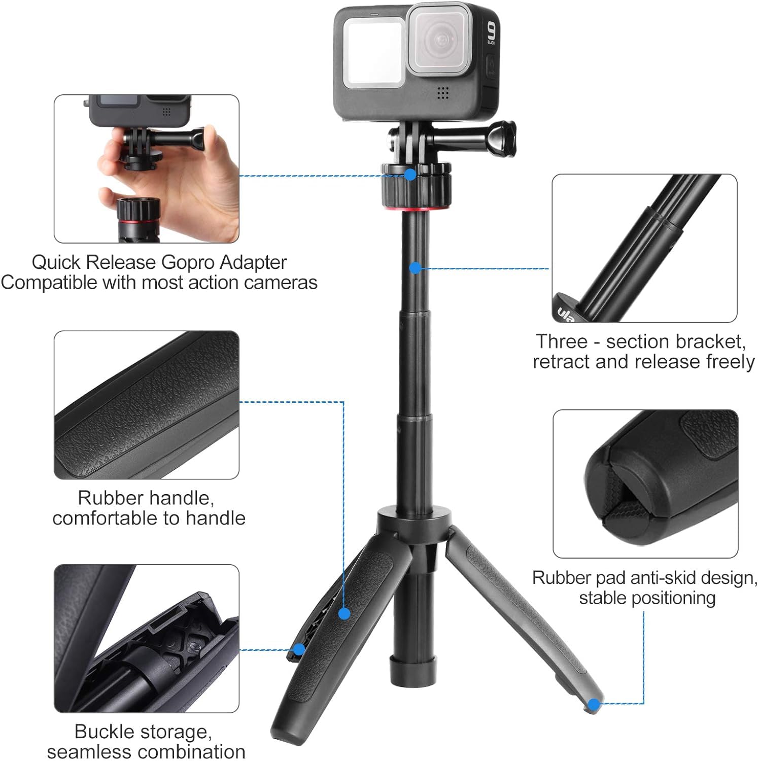 Selfie Stick Tripod Handle for - M31 Extendable Vlog Grip Quick Release Travel Tripod Stand for Hero 10/9/8/7/6/5 Black/Gopro Max DJI Osmo Action Insta 360 Action Camera Accessory Kits