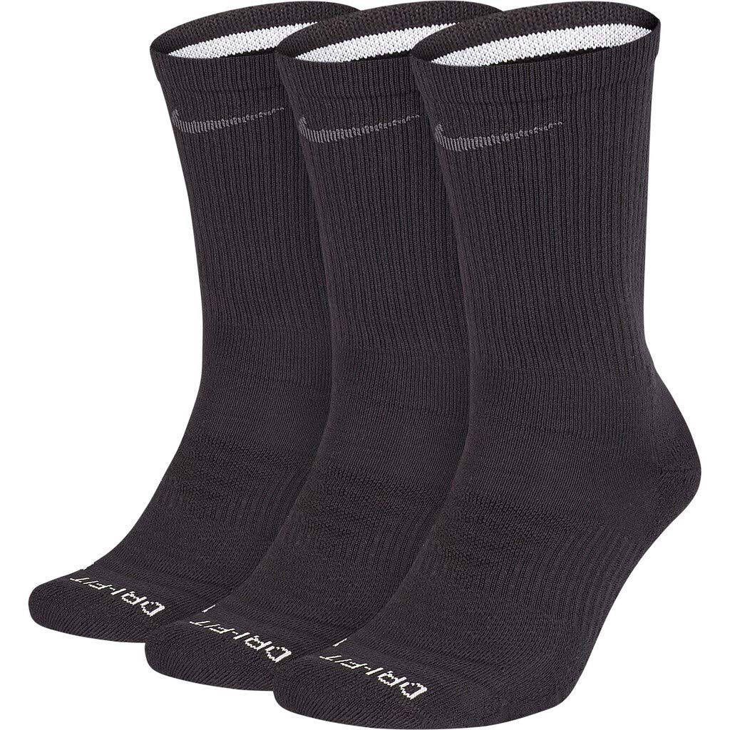 Nike Men`s Pro Everyday Max Cushioned Training Crew Socks 3 Pairs (Black(SK0121-010)/Wolf Grey, Large)