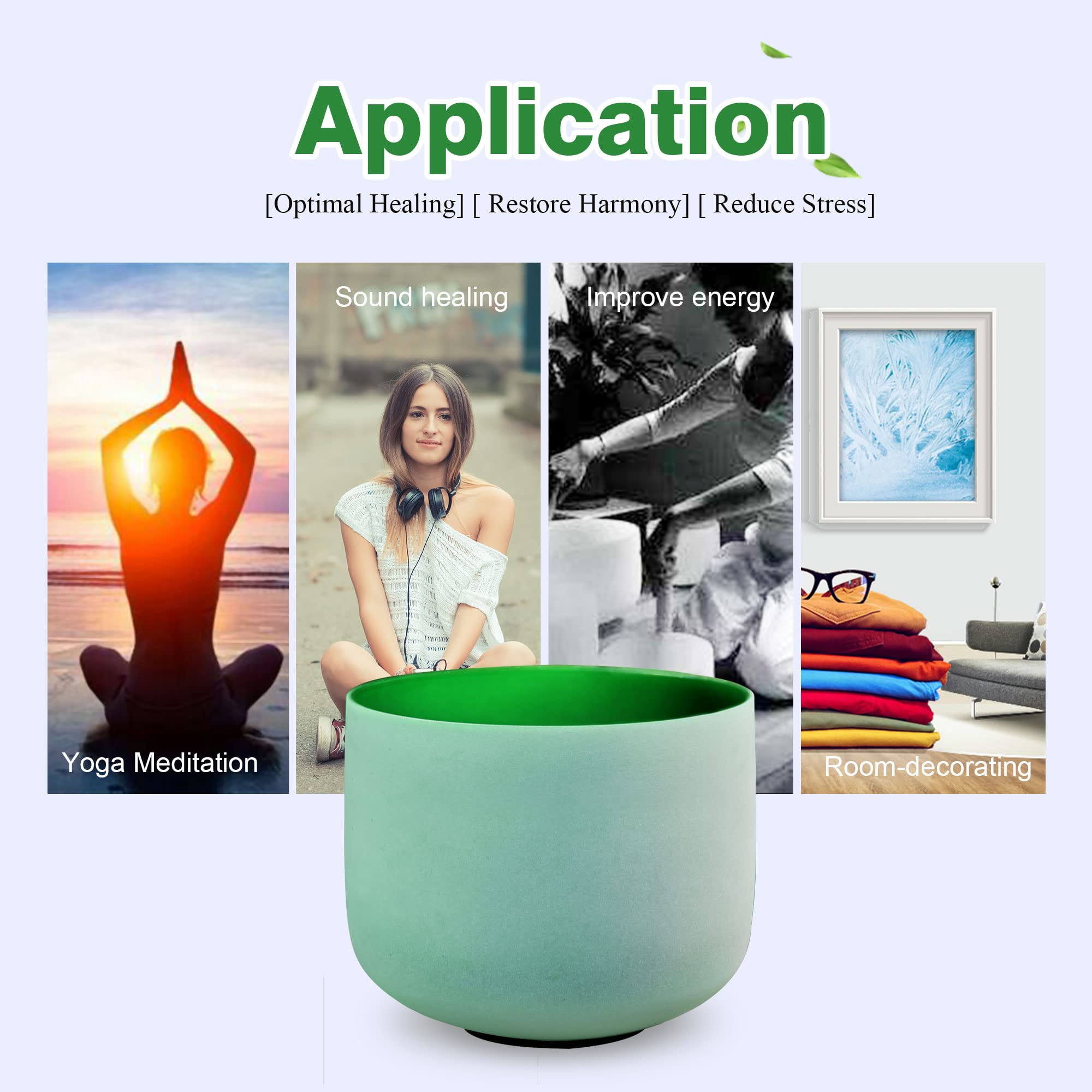 RYAN DVAN 10” F Note Green Frosted Heart Chakra Crystal Singing Bowl with Free Heavy-Duty Carrying Case and Suede Striker O-Ring