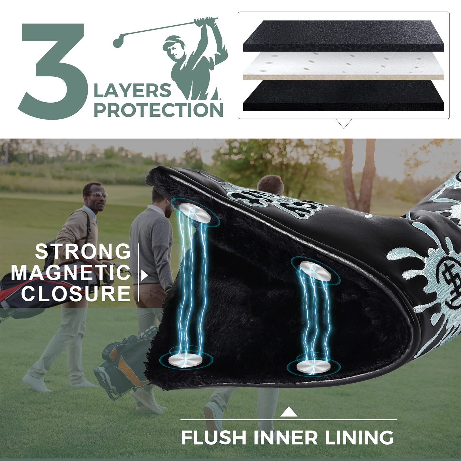 Studio Crafted Golf Painting Splash Putter Head Cover Headcover for Blade Style Putters, Leather Black Golf Blade Putter Cover Magnetic Mallet Headcover Club Protective