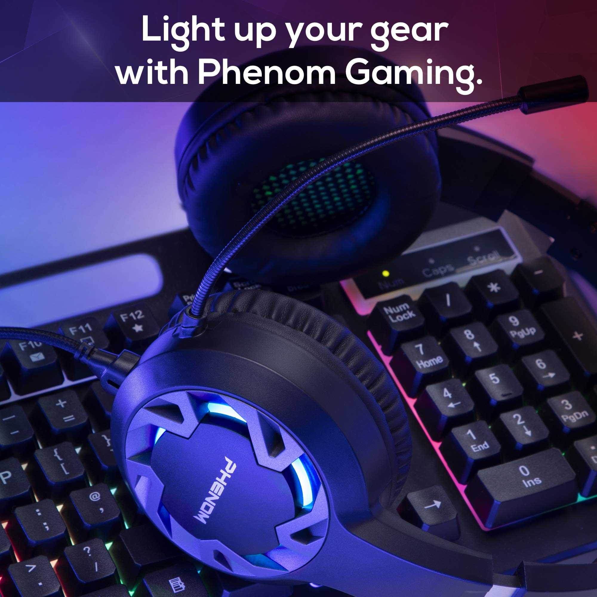 PHENOM LED Comfortable Noise-Isolating Gaming Headset with Microphone Immersive Audio and Volume Control | Works with Xbox One, PC, PS4 and Nintendo Switch (Blue)