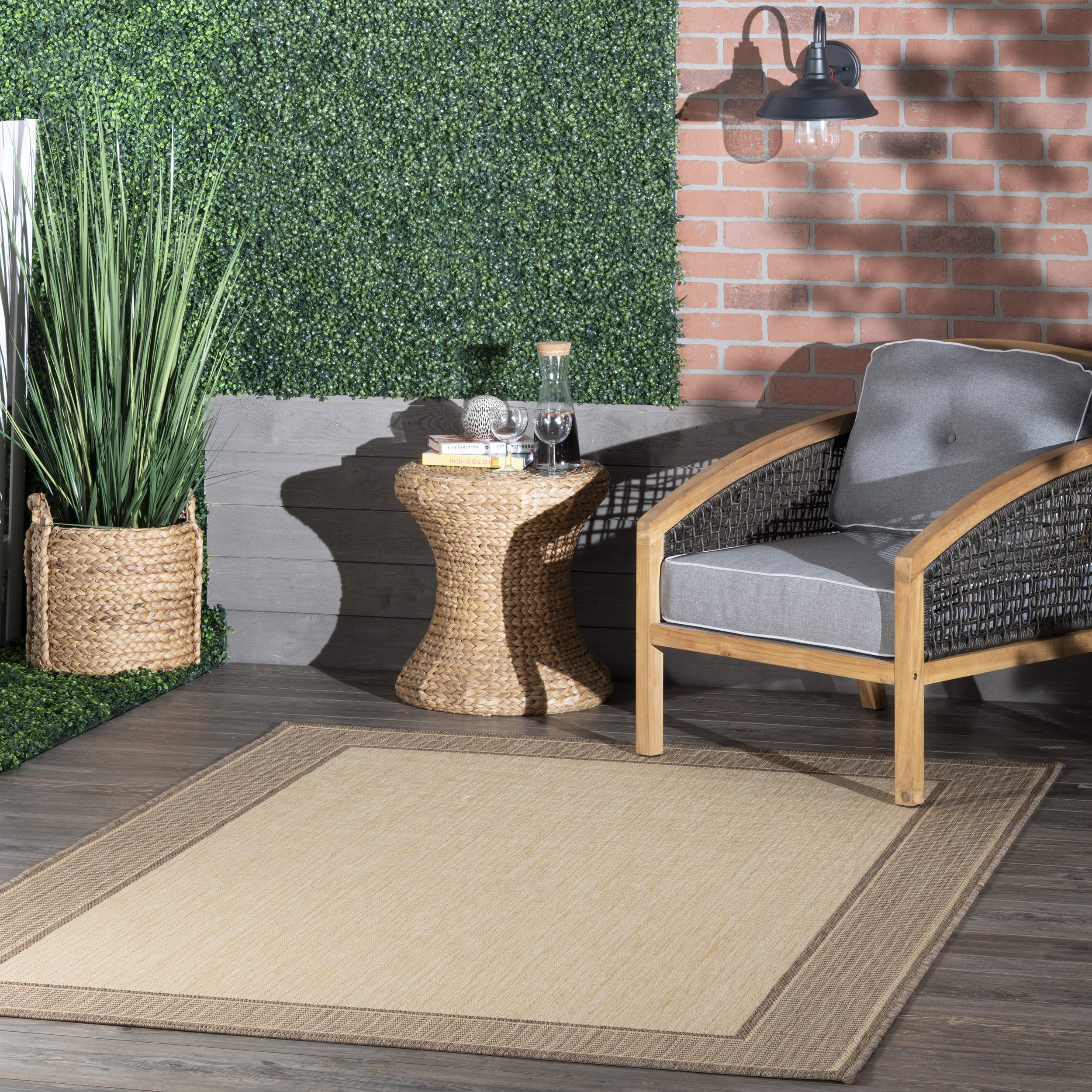 nuLOOM Gris Bordered 3x5 Indoor/Outdoor Accent Rug for Living Room Patio Deck Front Porch Entryway Kitchen, Beige/Tans