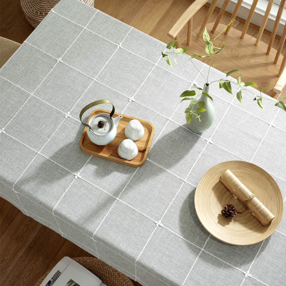 TruDelve Cotton Linen Tablecloth Rectangle Grey Fabric Table Cloth Vintage Farmhouse Table Cover for Rectangle Tables (52"x86", Grey)