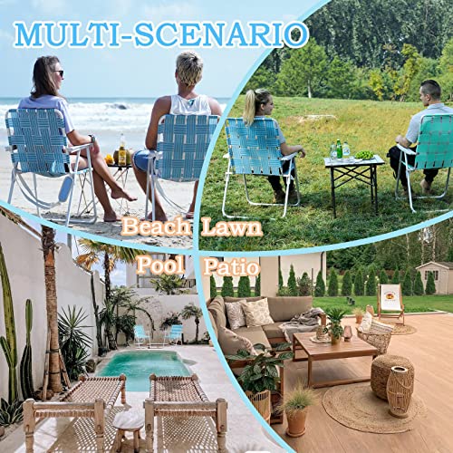WEJOY 4 Pack Set Lightweight Folding Webbed Beach Chairs Webbing Beach Chair Web Lawn Chair Portable Chairs High Back Fold up Outdoor Chairs with Shoulder Strap for Patio Garden Concert Sand Blue/Grey