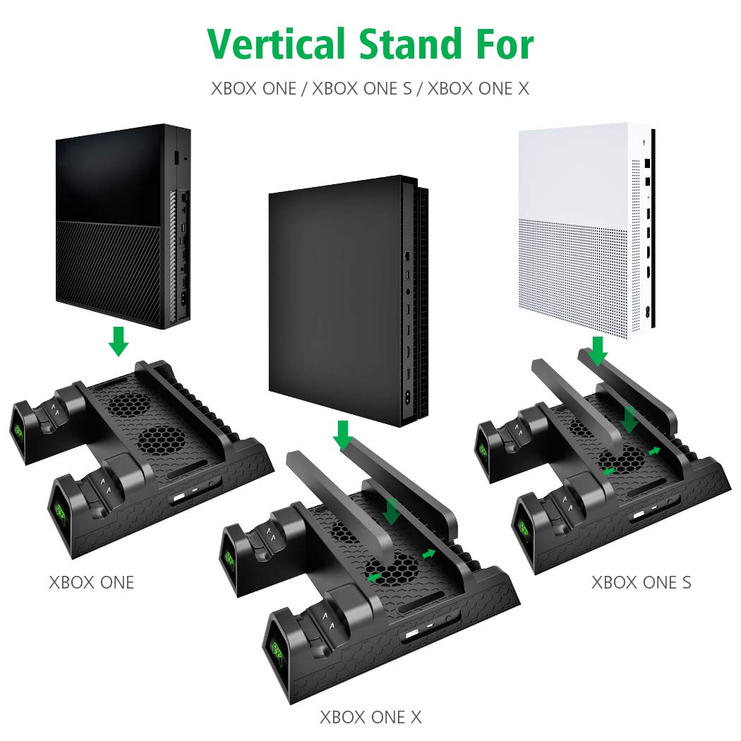 OIVO Vertical Cooling Stand Compatible with Xbox ONE X/ONE S/Regular ONE, Cooler Cooling Fan with 2PACK 600mAh Batteries,Games Storage, Dual Controller Charging Docking Station for Xbox ONE/S/X