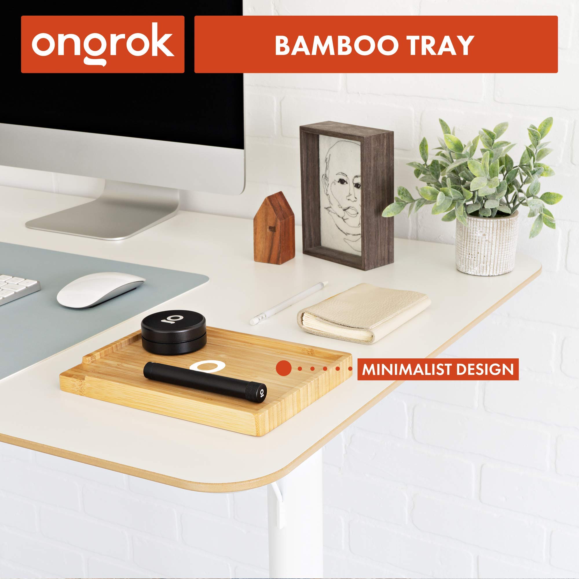 ONGROK Bamboo Tray, Small (9x6 in), Mini Wooden Tray with Small Rolling Surface