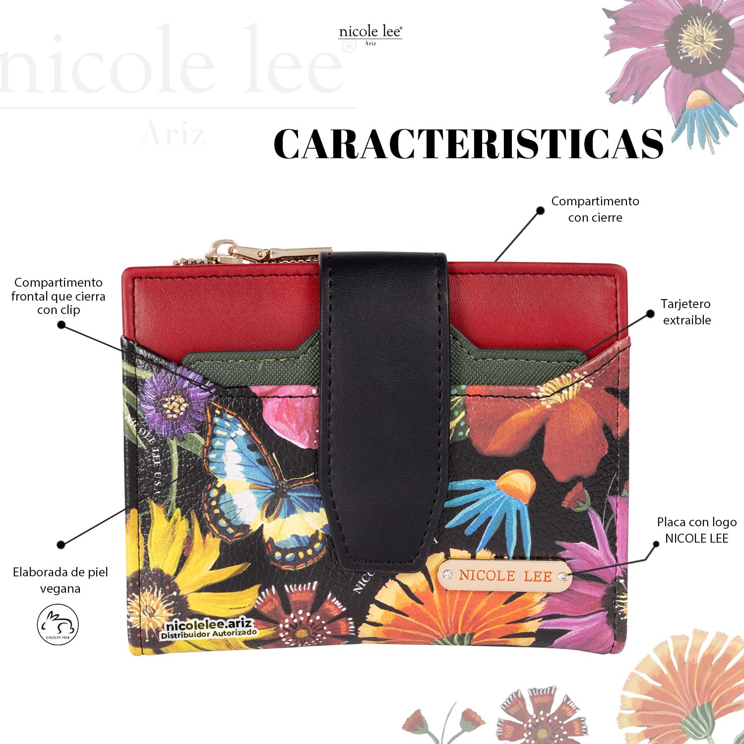 Nicole Lee 2 Piece RFID Bifold Butter Flower Black Wallet