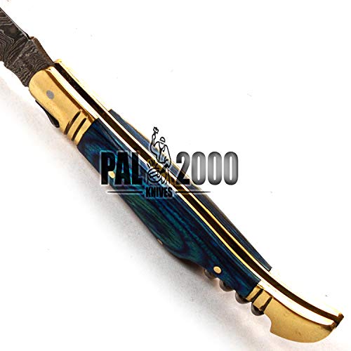 POC-9798 Handmade Damascus Folding Pocket Knife With Leather Sheath