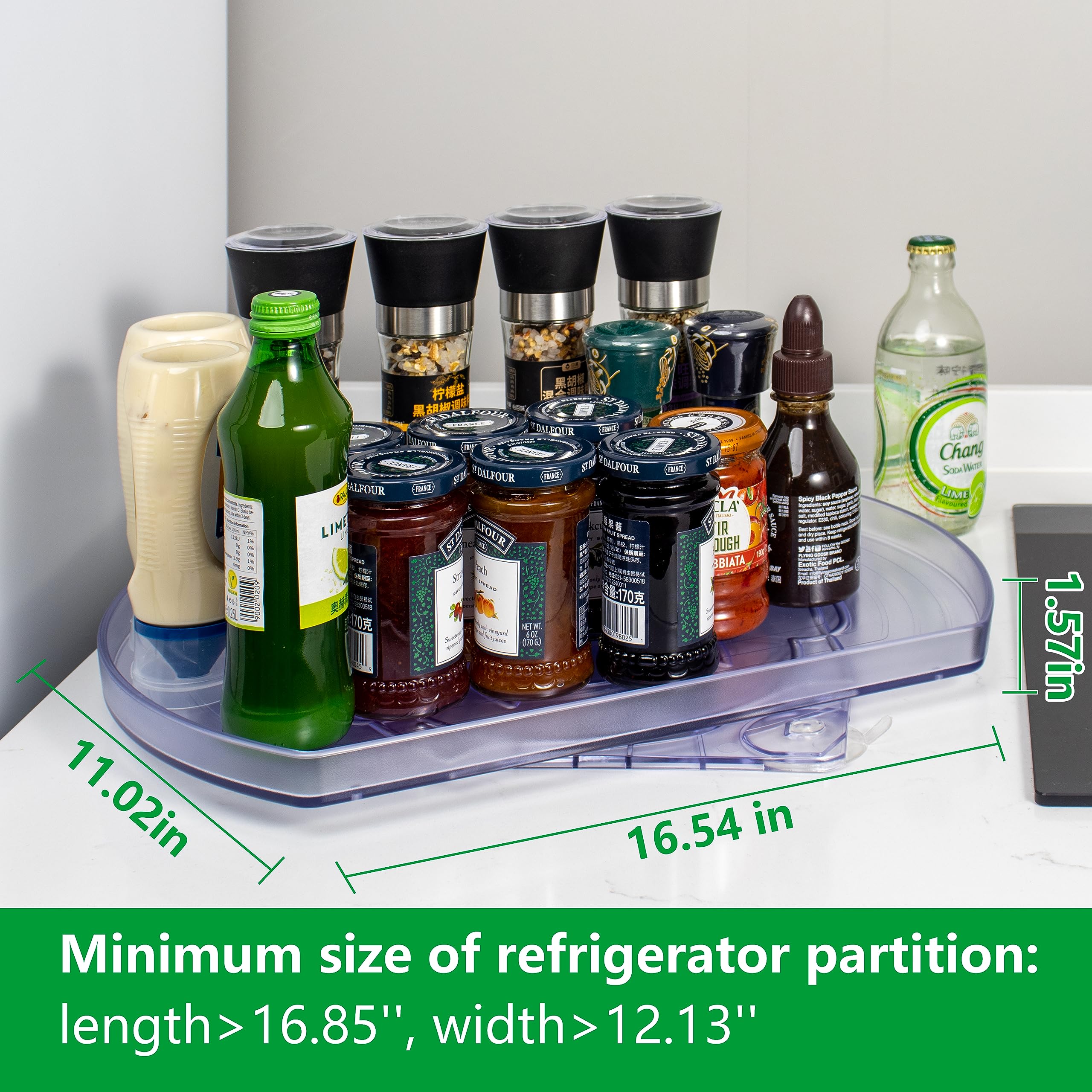 Rectangular Lazy Susan for Fridge, Clear Turntable Lazy Susan Organizer, Square Lazy Susan for Refrigerator Cabinet Kitchen Countertop to Store Condiments Beverages