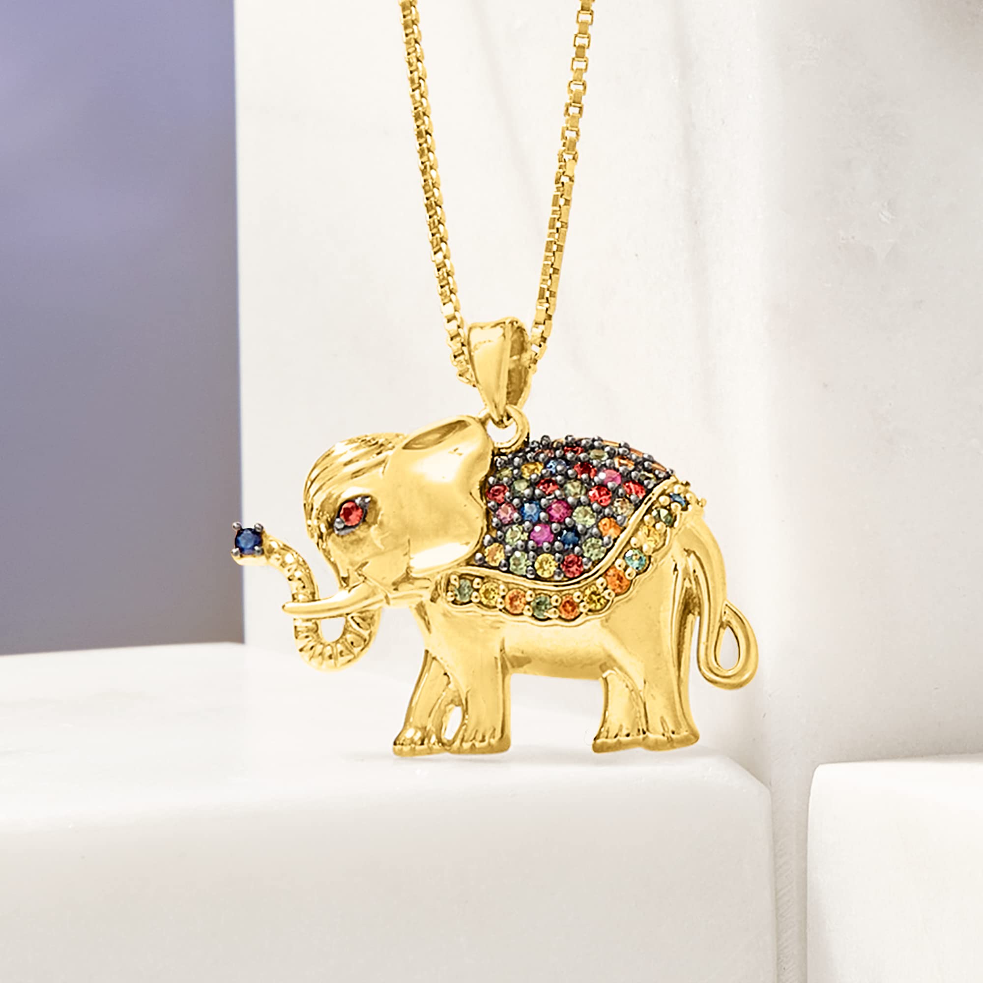 Ross-Simons 0.50 ct. t.w. Multicolored Sapphire Elephant Pendant Necklace in 18kt Gold Over Sterling. 18 inches