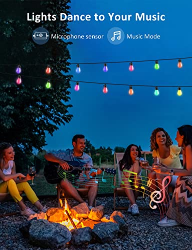 ZUUKOO LIGHT Smart Outdoor String Lights, 48FT RGB Patio Lights with 15 Dimmable LED Bulbs, APP Control, IP67 Waterproof, Timer, Warm White Lights and Music Sync for Balcony, Backyard, Party