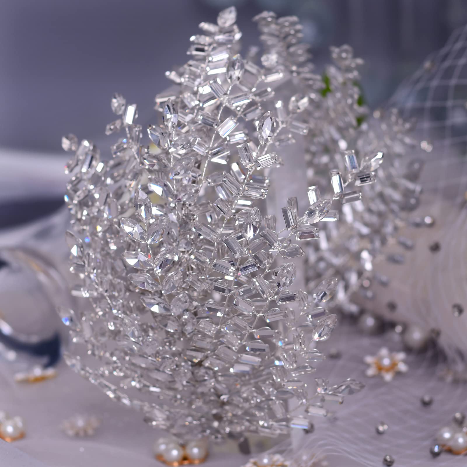 TFANUO Bridal Headpieces for Wedding Women Rhinestone Headband Crystal Tiara Wedding Silver Bridal Hair Accessories