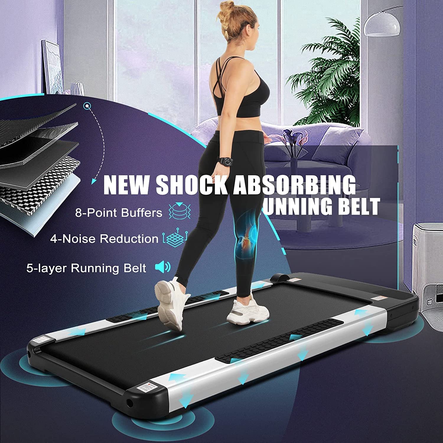 Under Desk Treadmill with 26.4" x 12.4" Tabletop, 3 in 1 Adjustable Height Folding Treadmill with Incline, Portable Fitness Exercise Running Machine for Home/offie/Gym, wool white