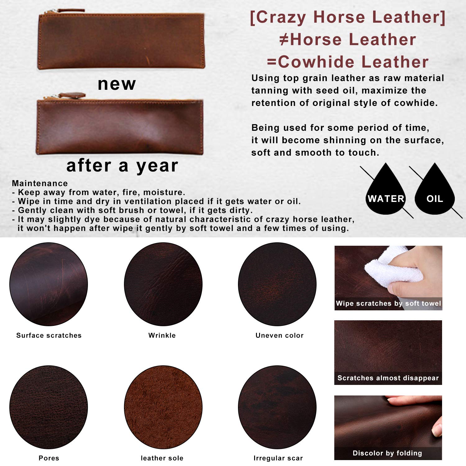 S-ZONE Vintage Genuine Leather Shoulder Tote Bag for Women Purse Handbag with Back Zipper Pocket (Dark Brown)