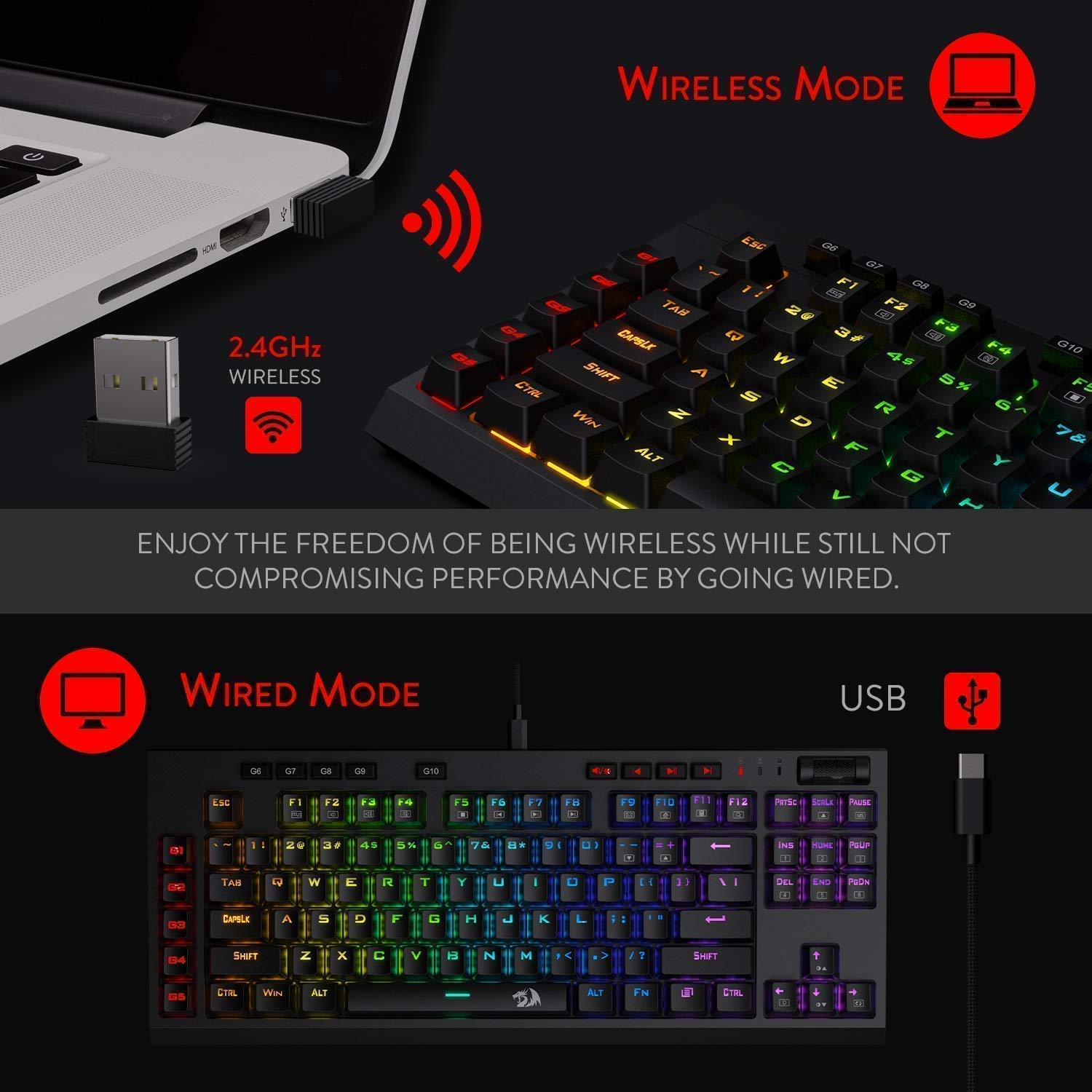 Redragon K596 Wireless Mechanical Gaming Keyboard M686 Wireless Gaming Mouse Bundle