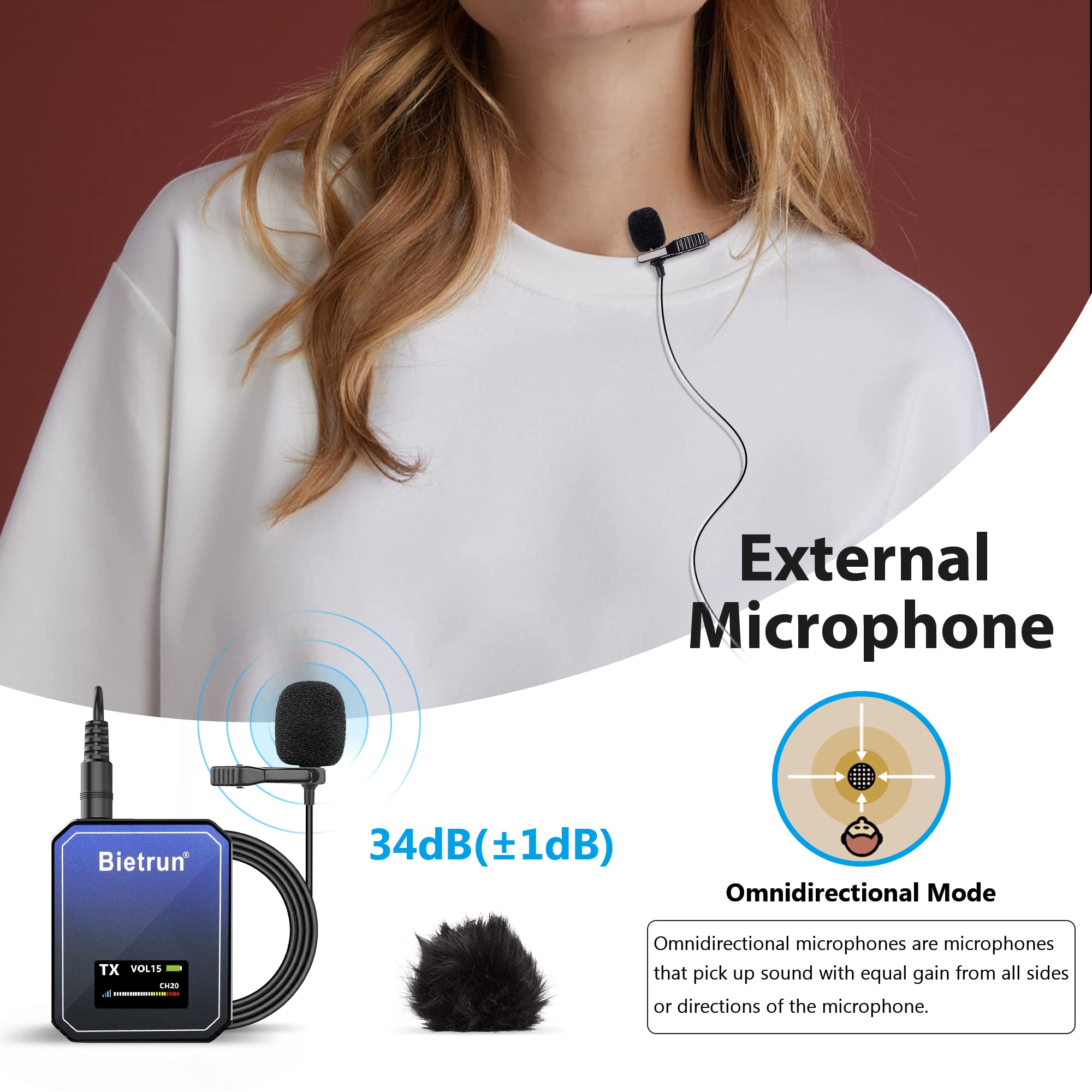 Portable Wireless Lavalier Microphone for iPhone, Camera, Android, Gopro 6/7/8/9/10,Gain Adjustment&Mute,Wireless Lapel Clip On Mic System for Video Recording,YouTube,Vlog(164 ft Range)with Windshield