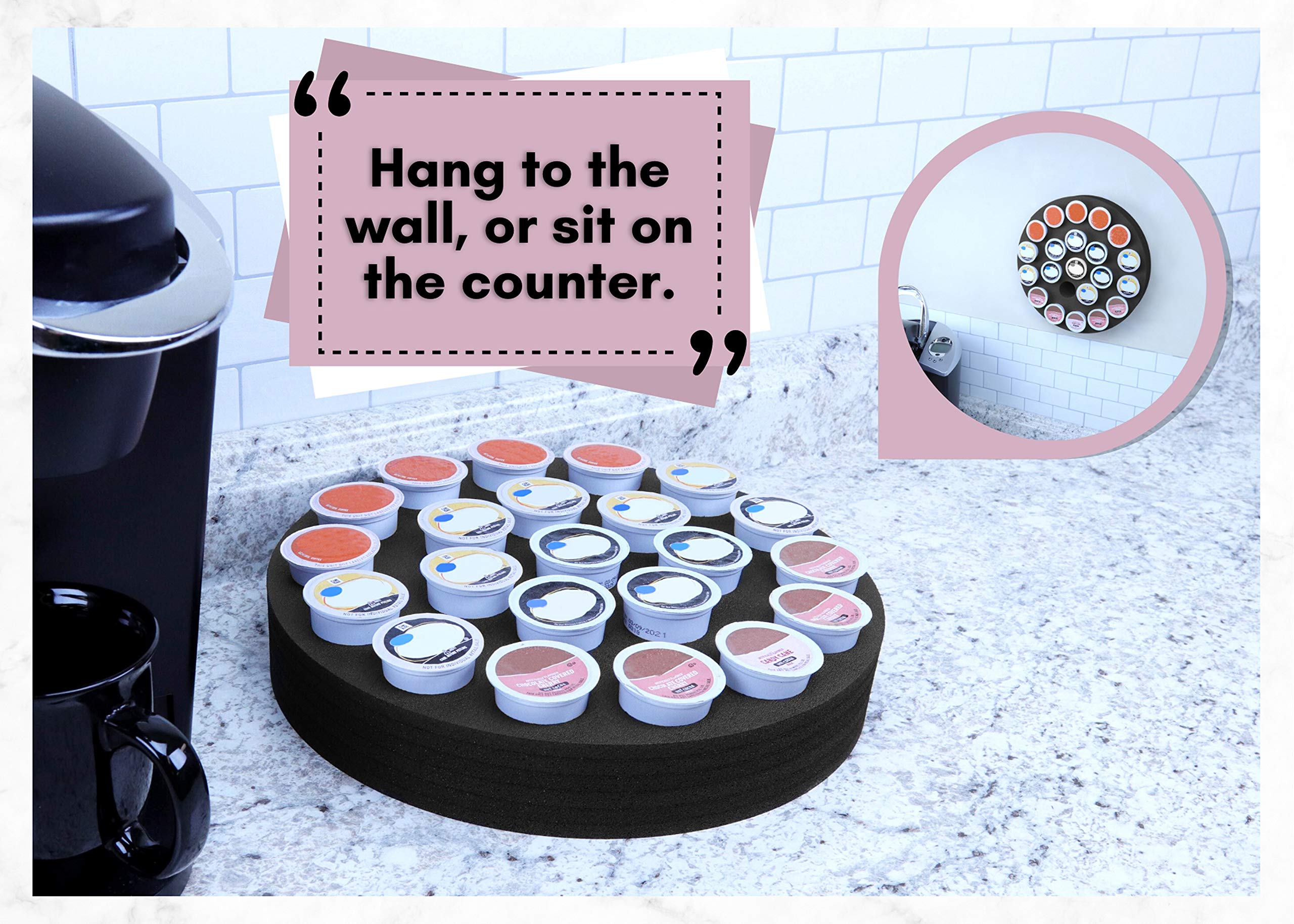Polar Whale 2 Coffee Pod Wall Mount Hanging Organizers Round Storage Tray Compatible with Keurig K-Cup for Kitchen Home Office Display Stand Waterproof Washable Black Foam 22 Compartment