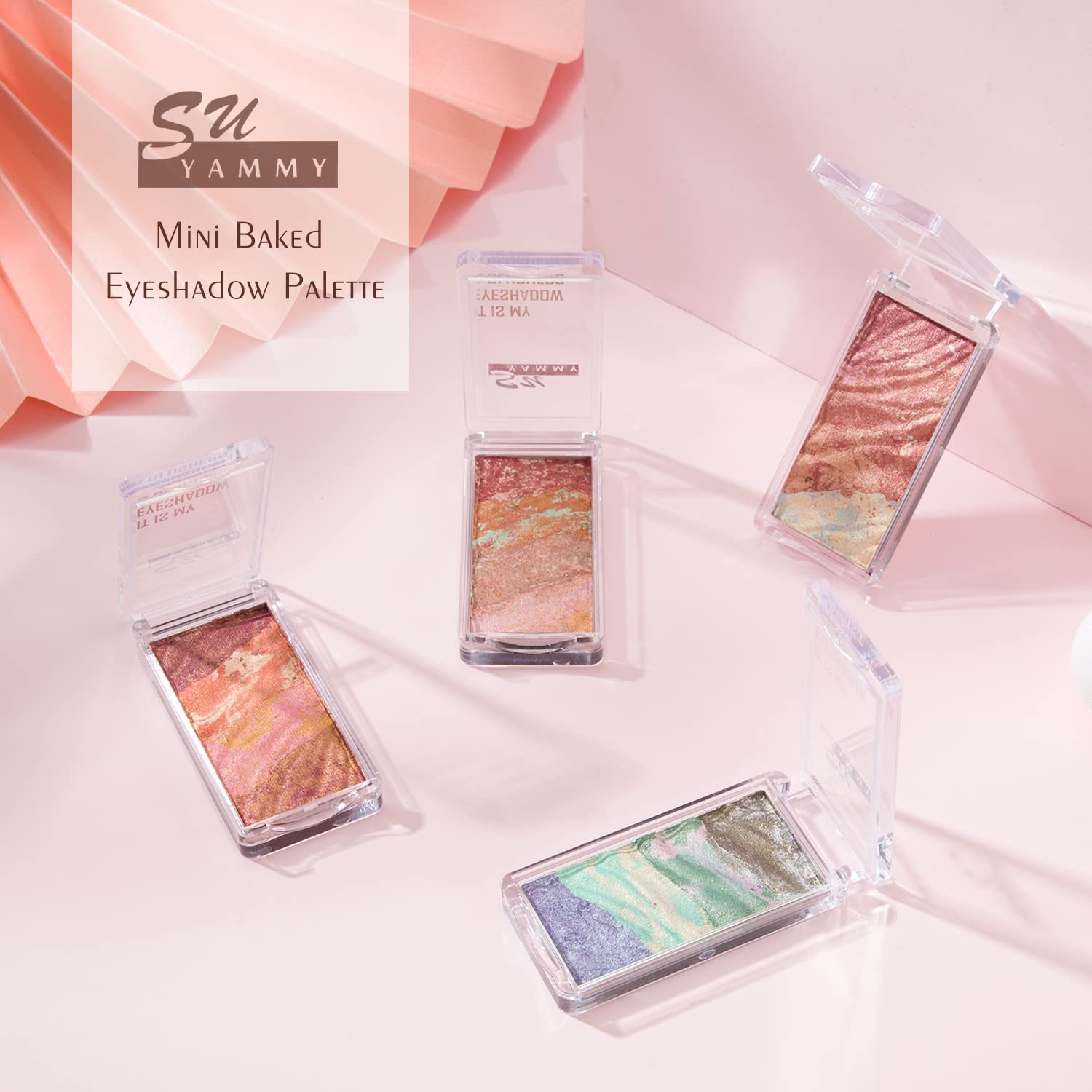 SU YAMMY Wet & Dry Baked Eyeshadow Palette - Talc Free and Ultra-Lightweight Metallic Eyeshadow & Blushers & Highlighter Pallet, Long Lasting with No Creasing (4 Pack 1#, 2#, 3#, 4#)