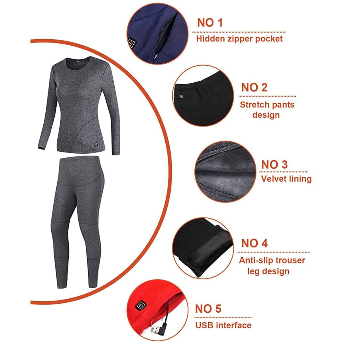 TRUNYAQI Women's Thermal Underwear Set, USB Electric Thermal Heated Long Johns Set with Fleece Lined Winter Snow Leggings for Women (black,Medium)