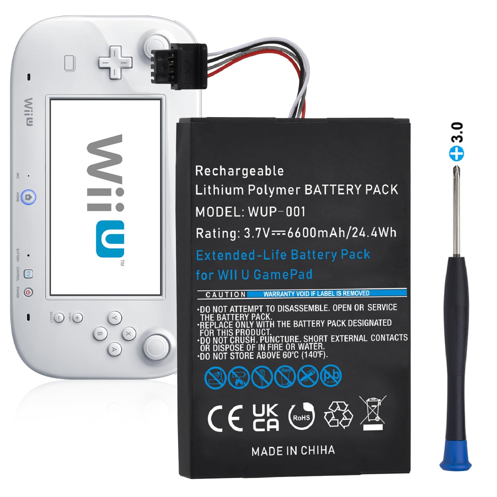 Uwayor Wii U Gamepad Battery, 2000mAh Rechargeable Battery for Nintendo Wii U Gamepad WUP-010 WUP-012 Battery with Screwdriver
