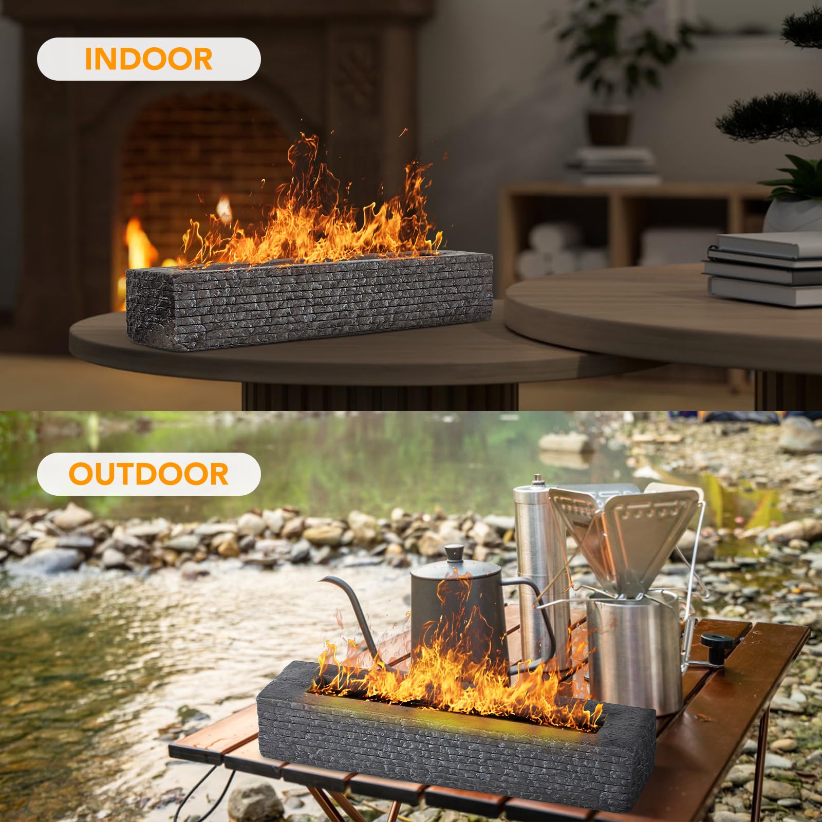 NALONE Large Rectangle Tabletop Fire Pit Outdoor Fireplace Table Top Firepit Smokeless Fire Table Decor Home Patio Balcony Backyard