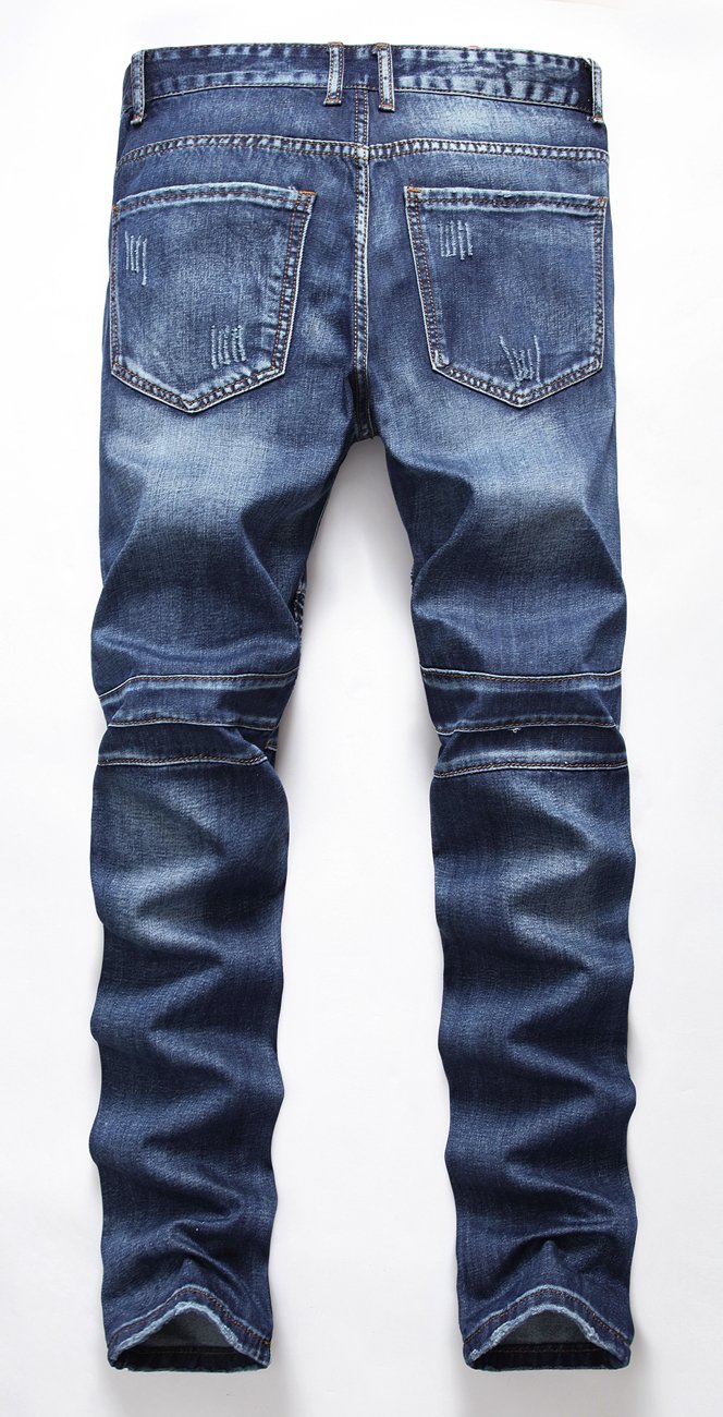 NITAGUT Men's Ripped Slim Straight fit Biker Jeans with Zipper Deco (28Wx31L, Royal Blue)